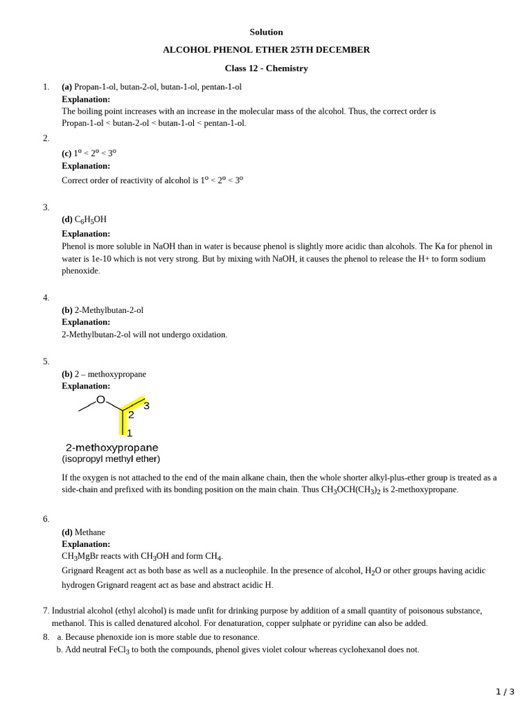 TEST SERIES 2 (ALCOHOL PHENOL ETHER) SP 25TH DECEMBER | PDF | Organic ...