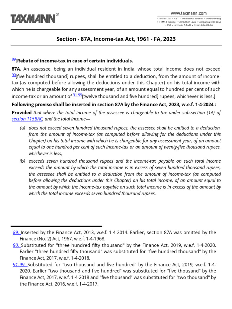 Section 87A Tax Rebate Update 2023 | PDF | Income Tax | Tax Deduction