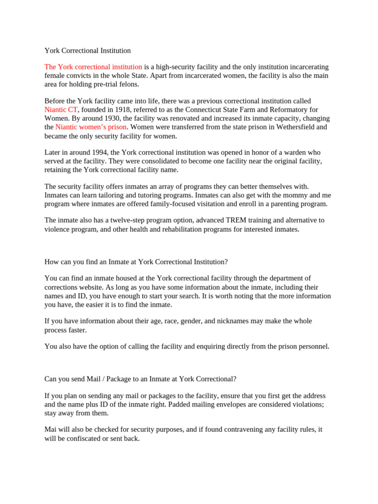 York Correctional Institution | PDF | Prison | Mail