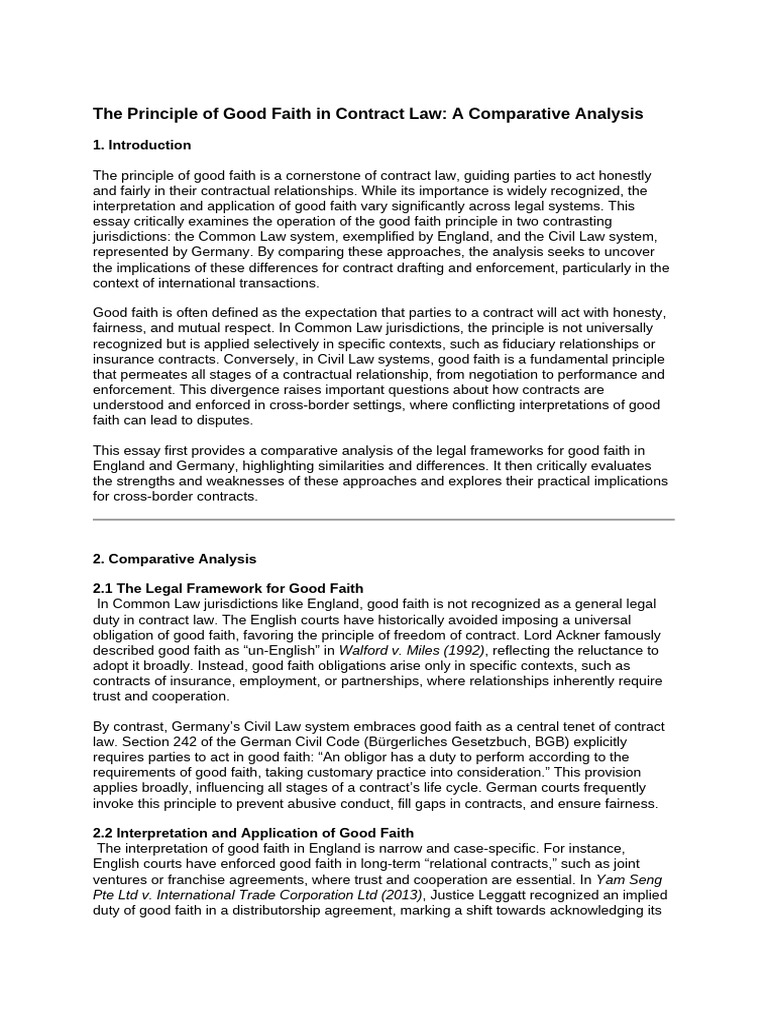 Good Faith in Contract Law: UK vs Germany | PDF | Common Law | Equity (Law)