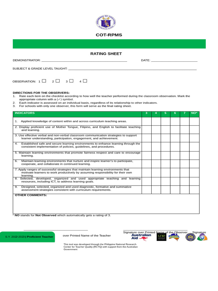 RATING-SHEET | PDF | Learning | Teachers