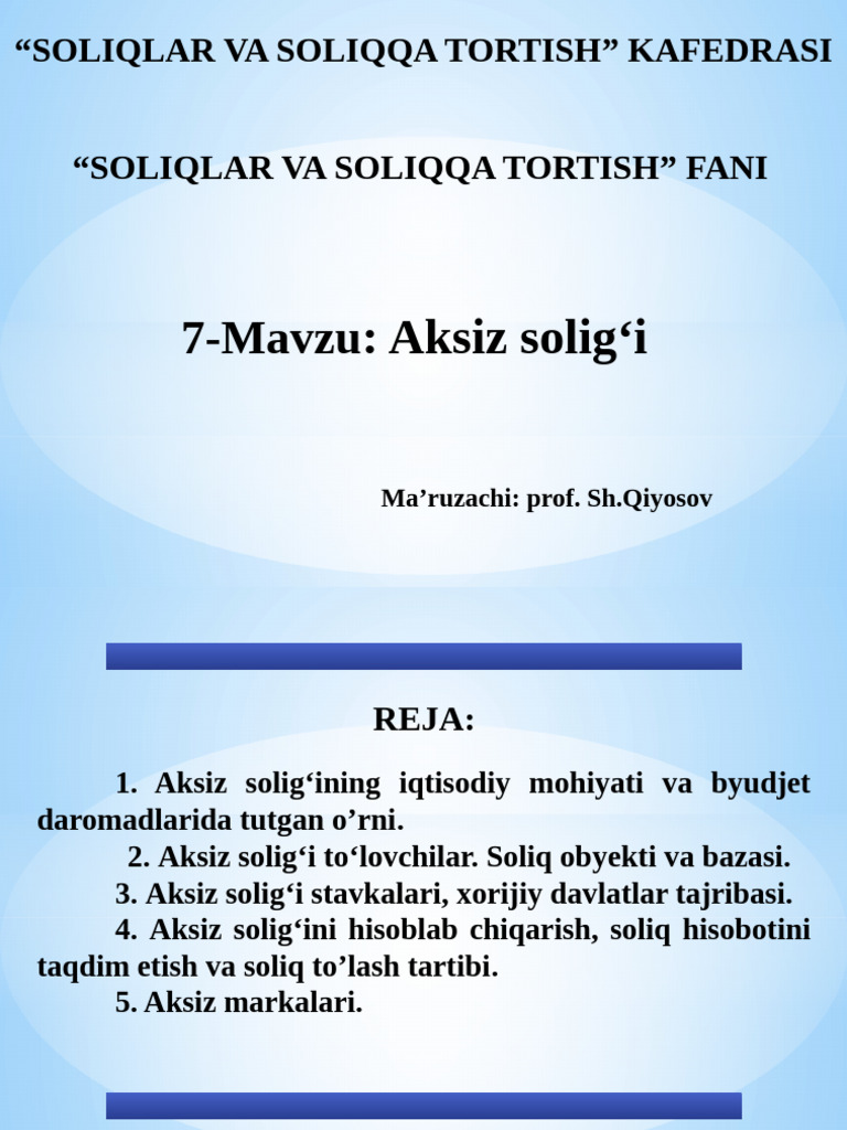 7-Mavzu. Aksiz Solig'i | PDF