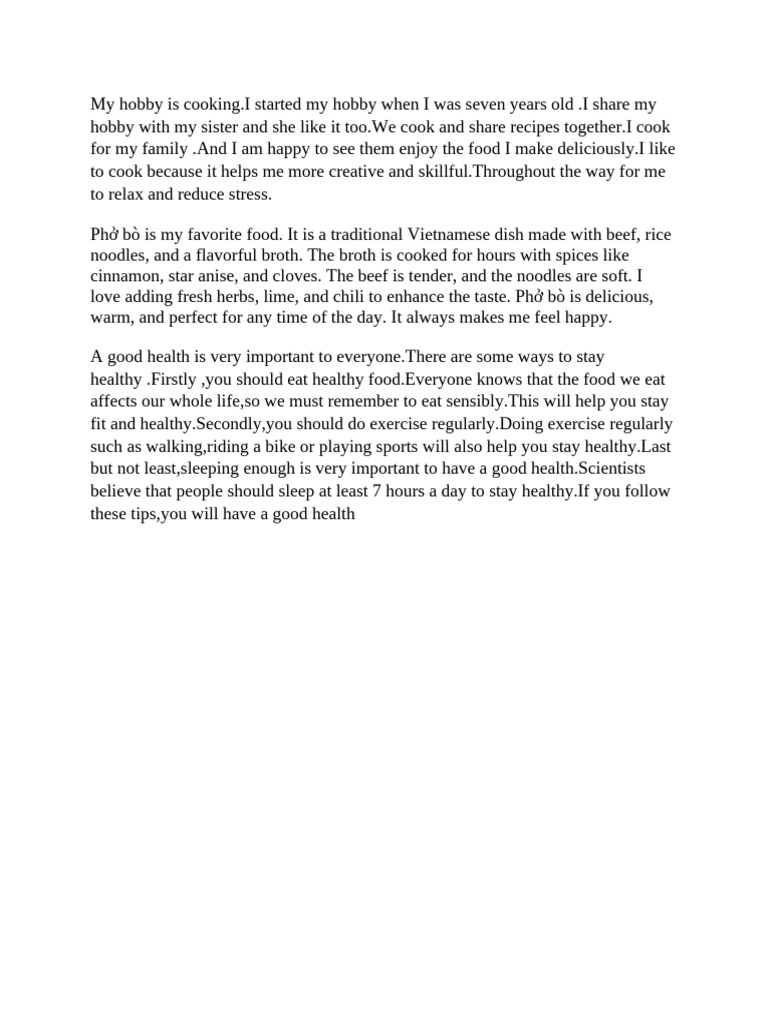 My Hobby Is Cooking | PDF