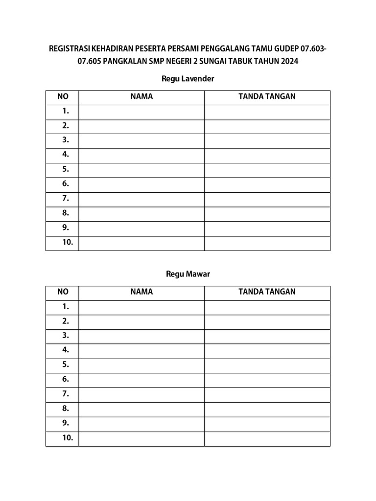 Registrasi Kehadiran Peserta Persami Penggalang Tamu Gudep 01 | PDF