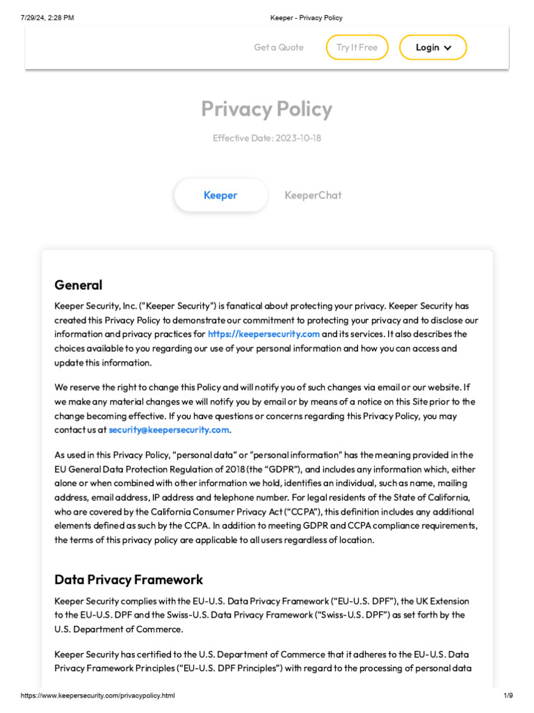 Keeper Privacy Policy Overview | PDF | Http Cookie | World Wide Web