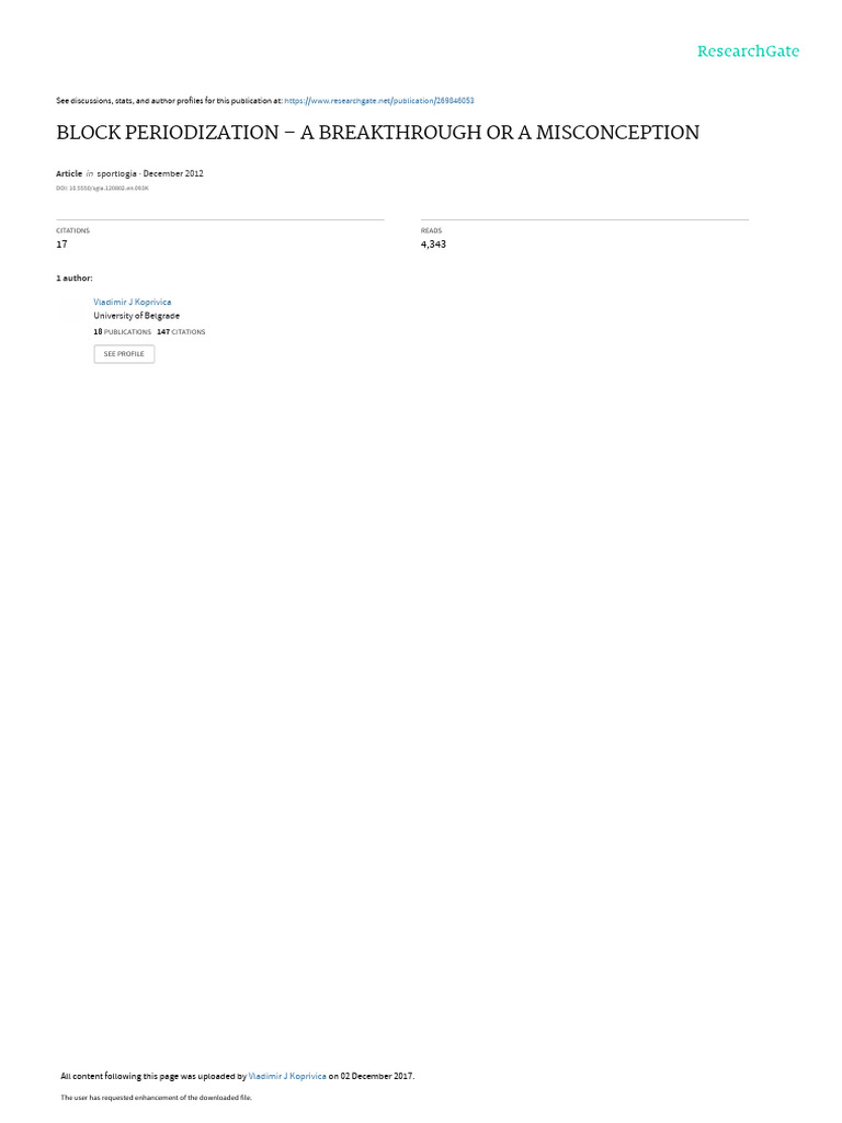 Block Periodization - A Breakthrough or A Misconce | PDF | Theory