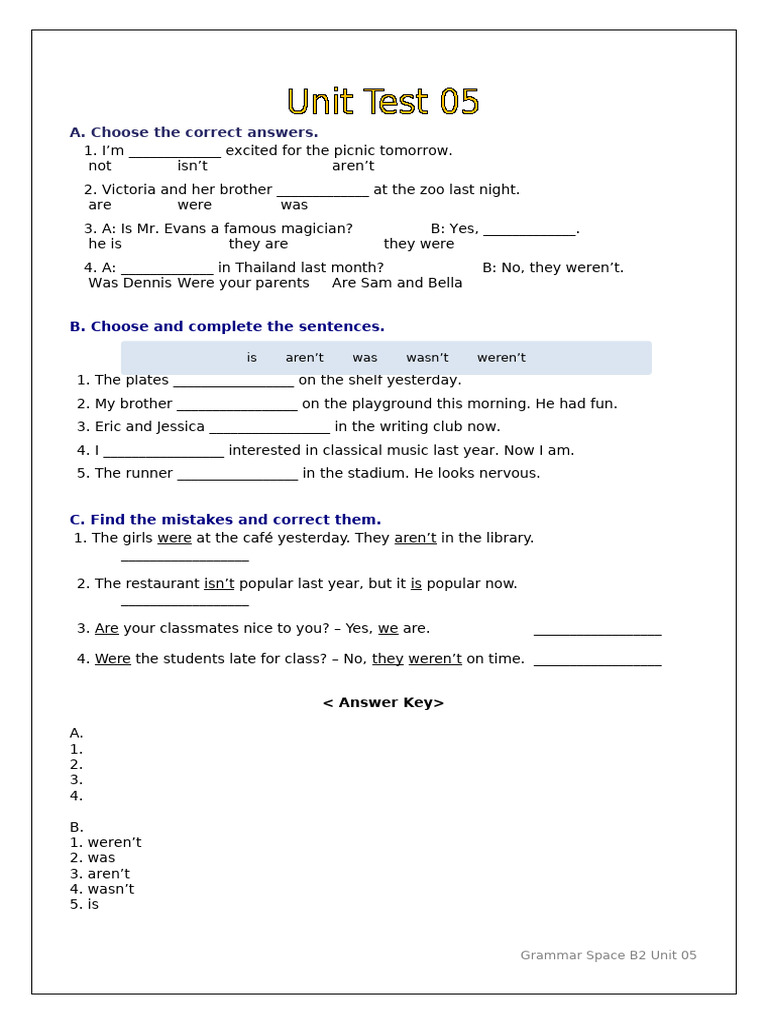 Grammar Space 2 - Unit Test 05 | PDF