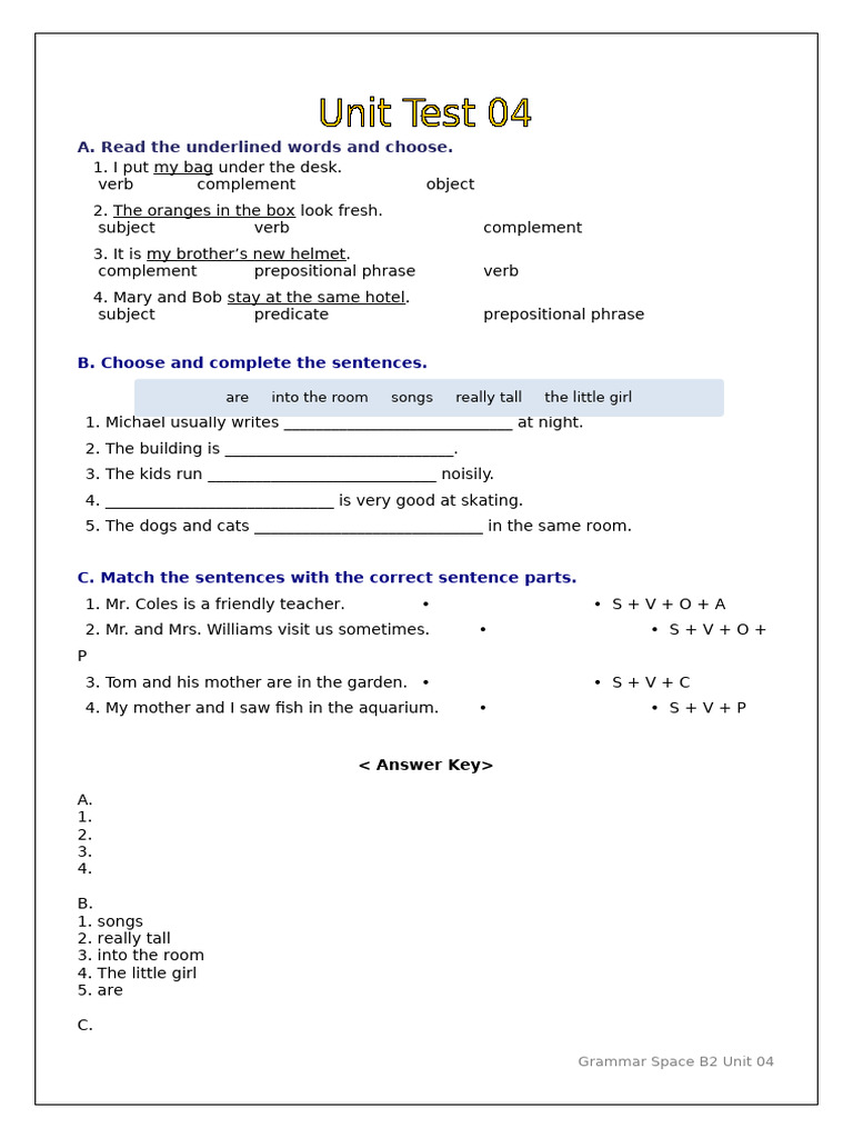 Grammar Space 2_Unit Test 04 | PDF