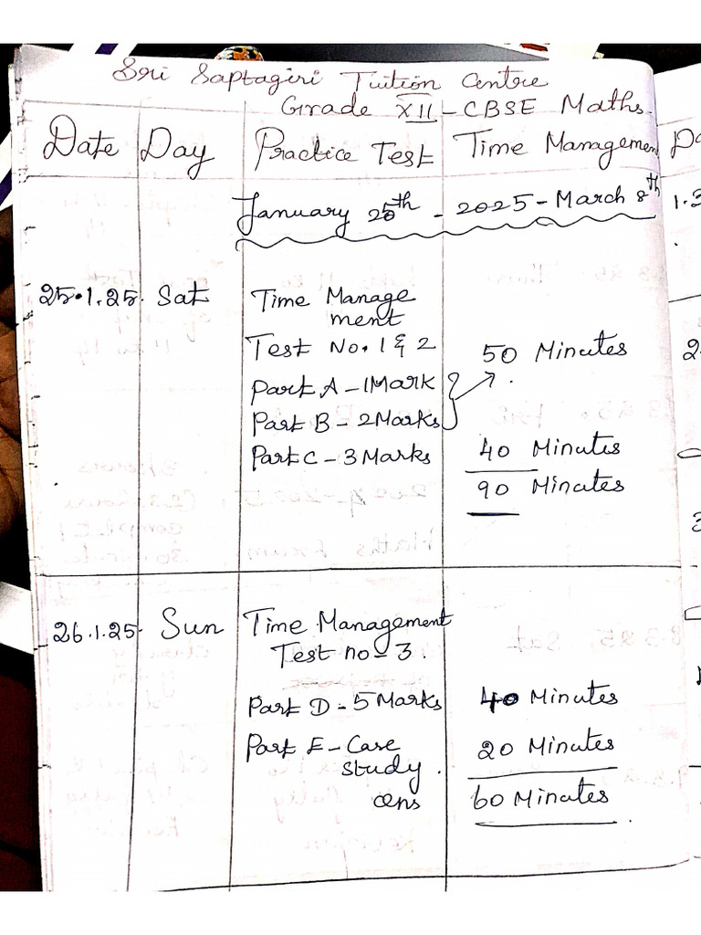 Grade 12 Cbse Jan25th - March 8th Class Time Table | PDF