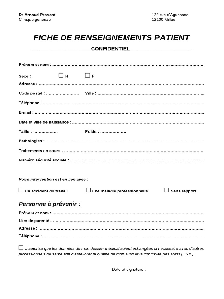 Fiche de Renseignements Patient | PDF
