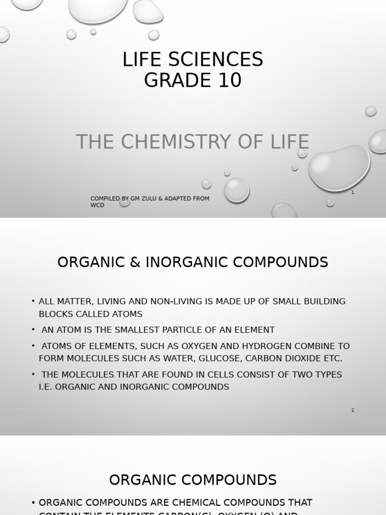 Grade 10 Chemistry of Life Overview | PDF | Organic Compounds ...
