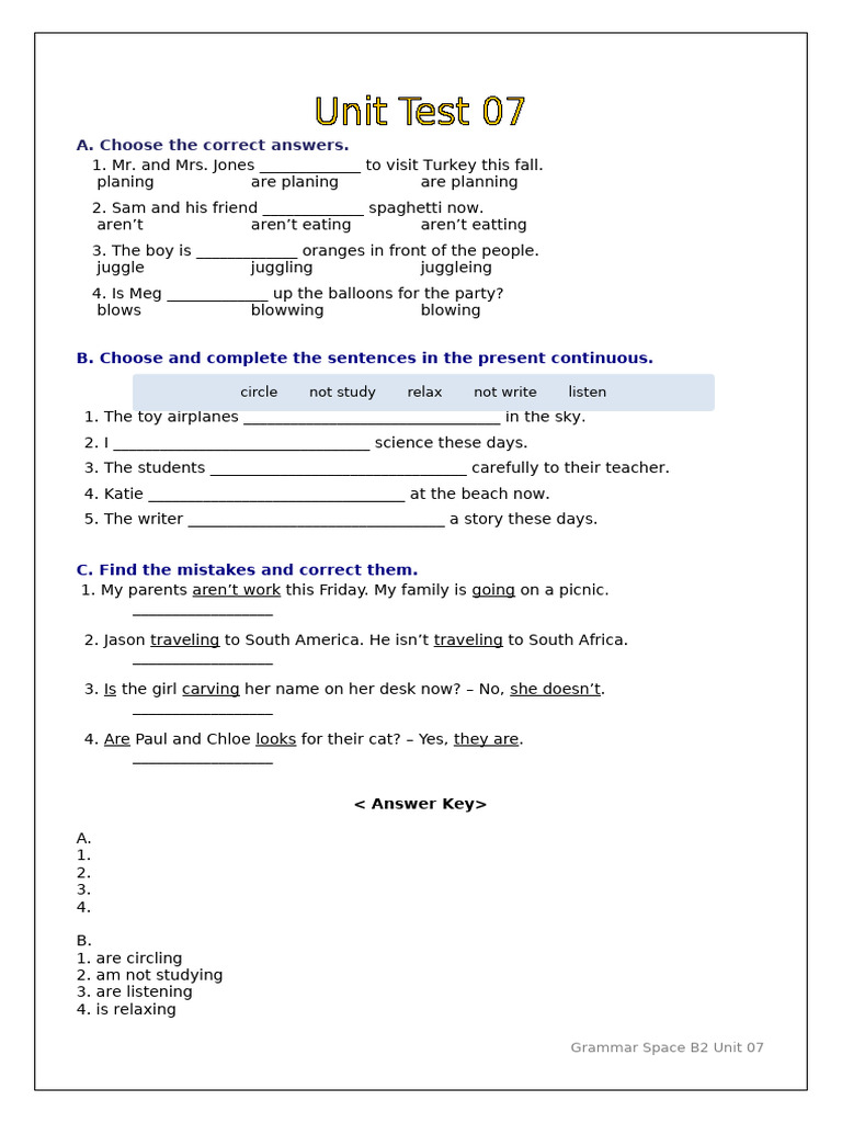 Grammar Space 2 - Unit Test 07 | PDF