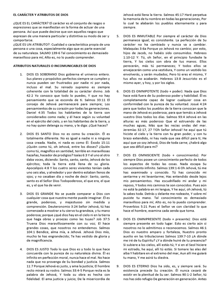 El Carácter y Atributos de Dios | PDF | Dios | Pecado
