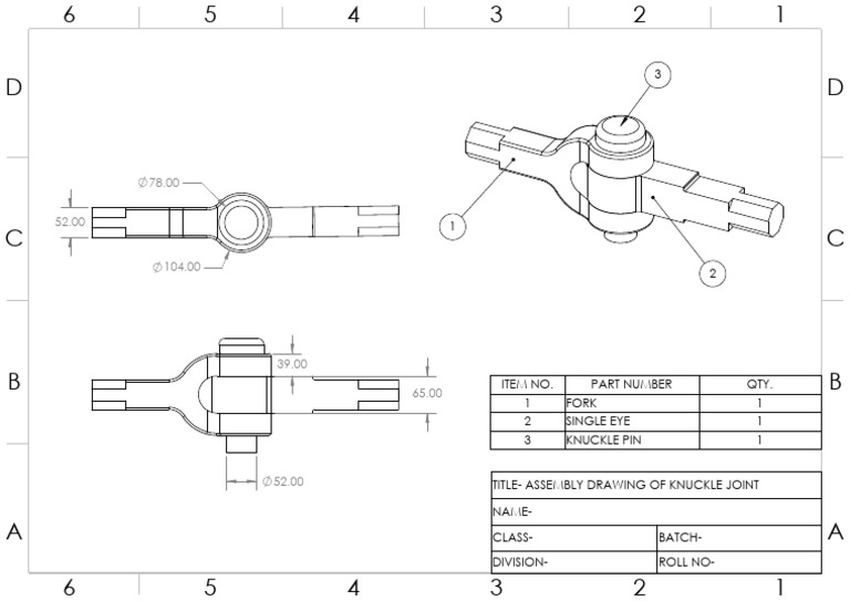Knuckle Joint Assembly Drawing | PDF