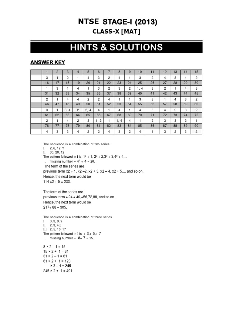 NTSE MAT Rajasthan Solutions 2013 | PDF