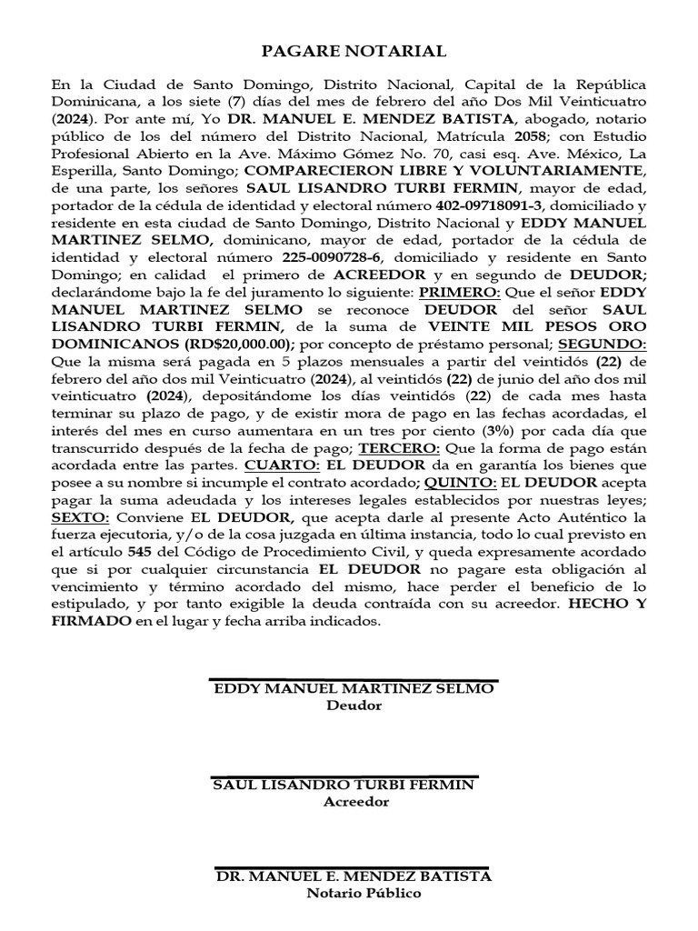 Pagare Notarial de Alvaro | PDF | Pagos