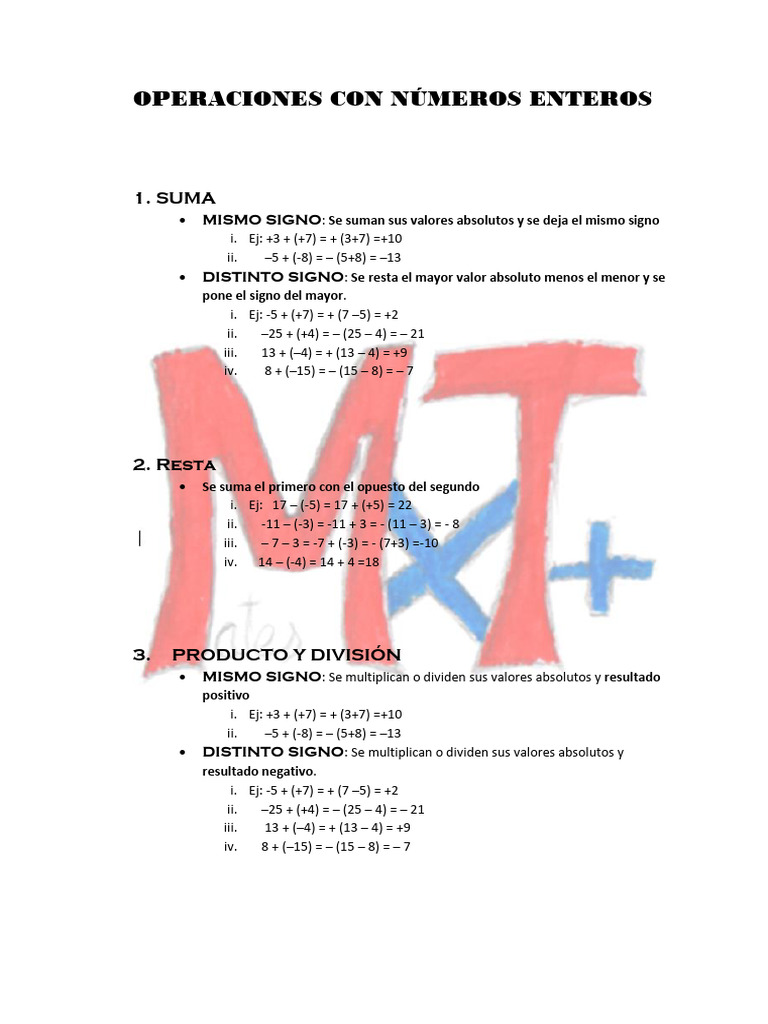 Operaciones Con Números Enteros | PDF