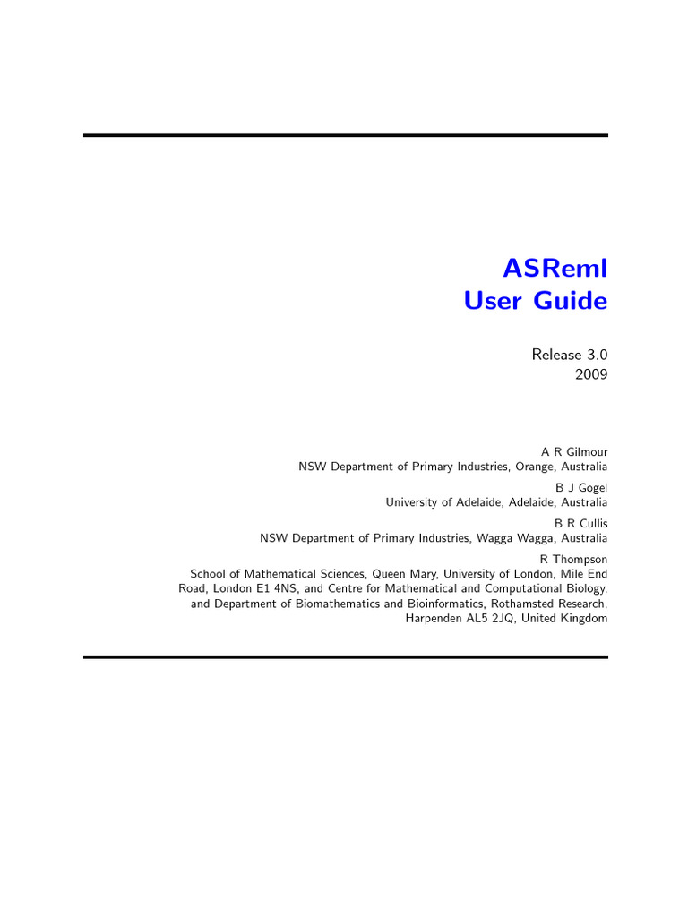 ASReml 3 User Guide | PDF | Errors And Residuals | Statistical Theory