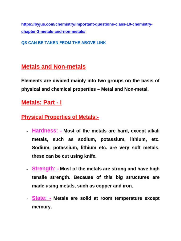 METALS AND NON - METALS Notes | PDF | Ion | Ionic Bonding