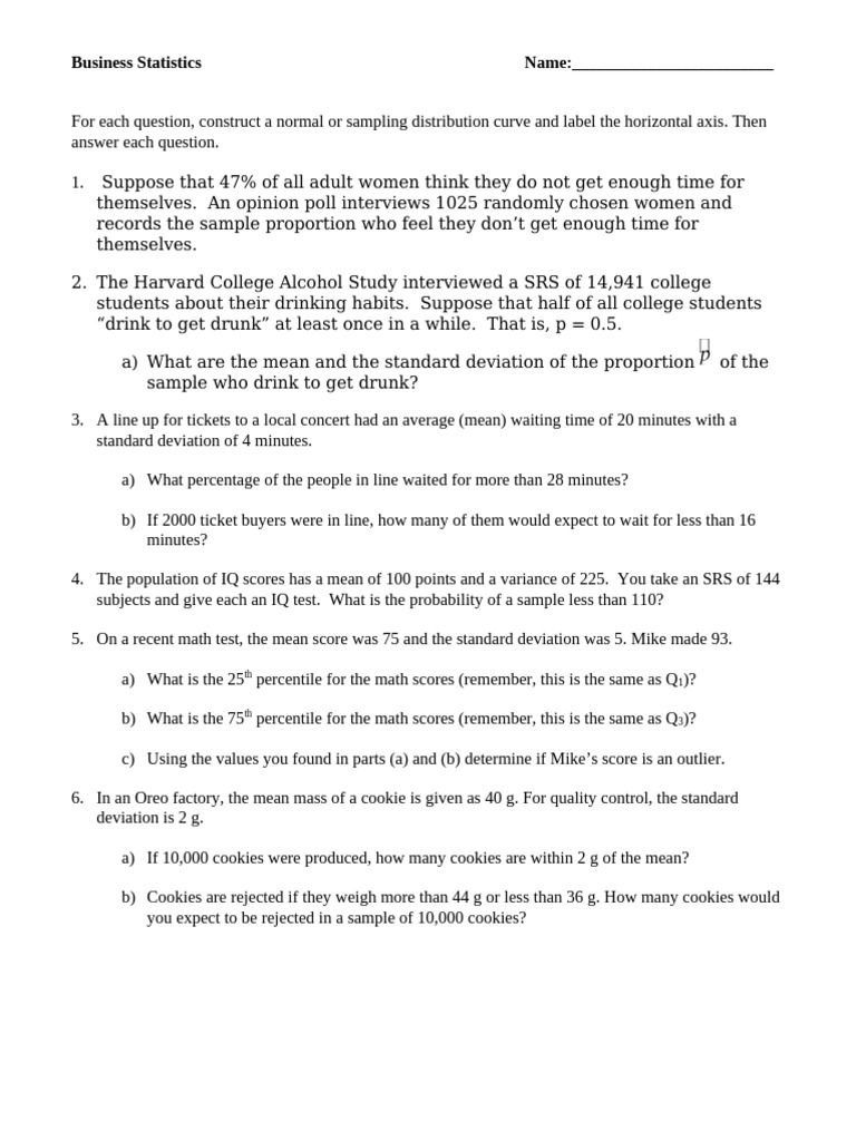 Business Statistics Exercises | PDF