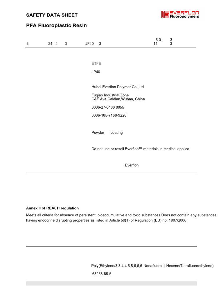 ETFE Fluoroplastic Powder SDS | PDF | Dangerous Goods | Workplace