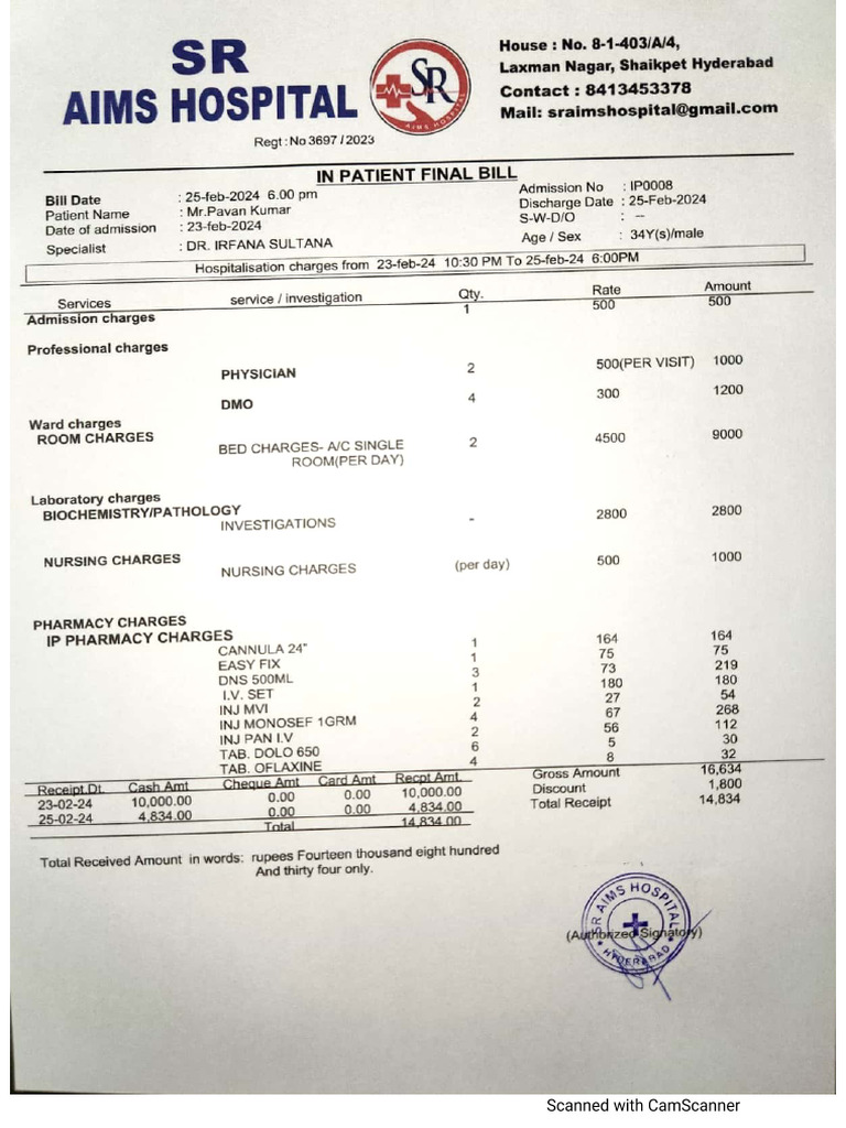 AIMS Hospital Bill | PDF