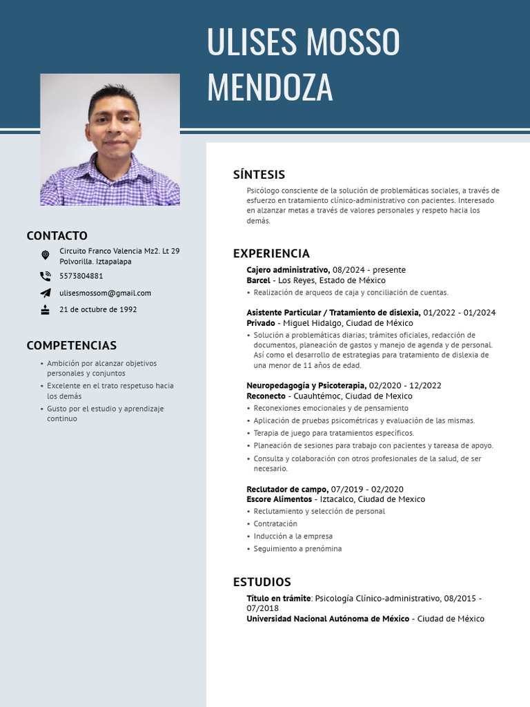 Ulises Mosso Mendoza CV | PDF | Sicología