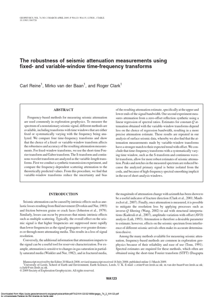2009 - The Robustness of Seismic Attenuation Measurements Using Fixed- And Variable-window Time ...