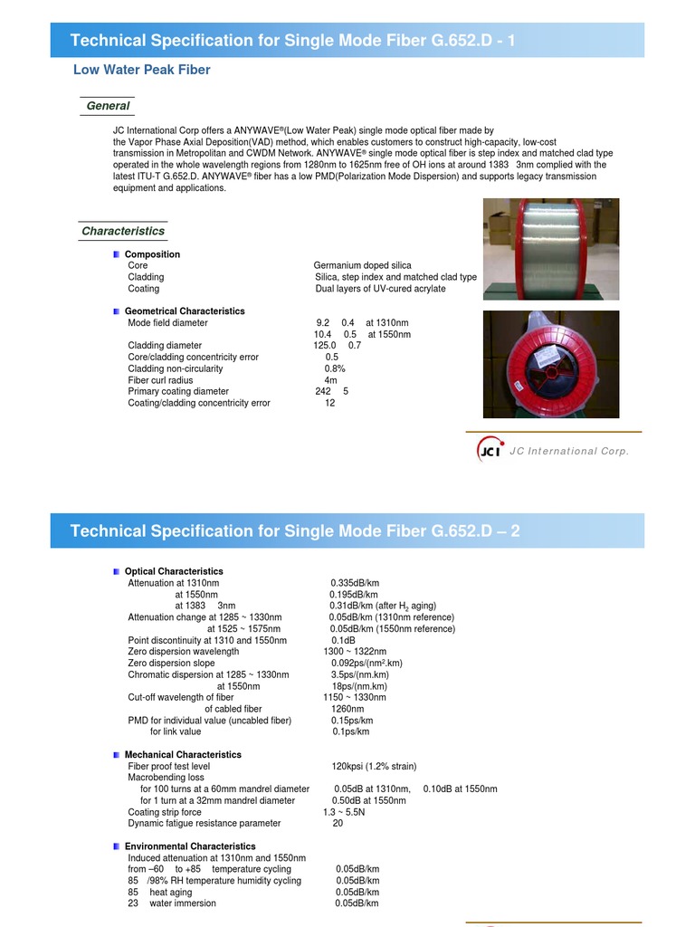 G.652.D Single Mode Fiber Specs | PDF | Optical Fiber | Natural Philosophy