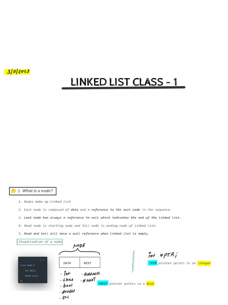 Linked List Class 01 Notes | PDF