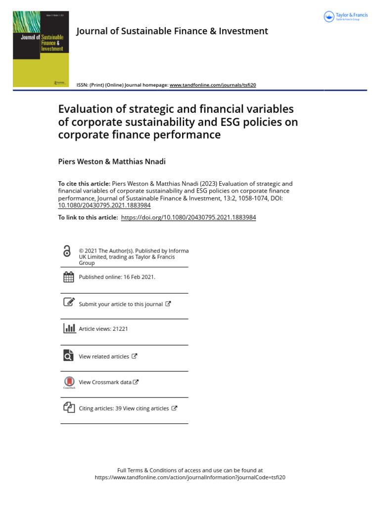 Evaluation of Strategic and Financial Variables of Corporate ...