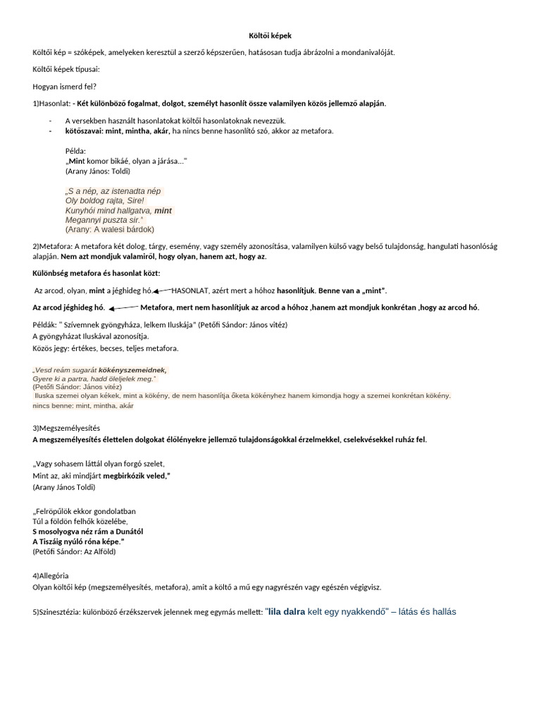 Költői Képek, Eszközök | PDF