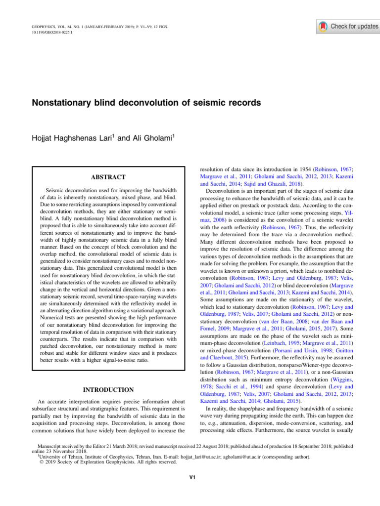 2019 - Nonstationary Blind Deconvolution of Seismic Records | PDF | Fast Fourier Transform ...