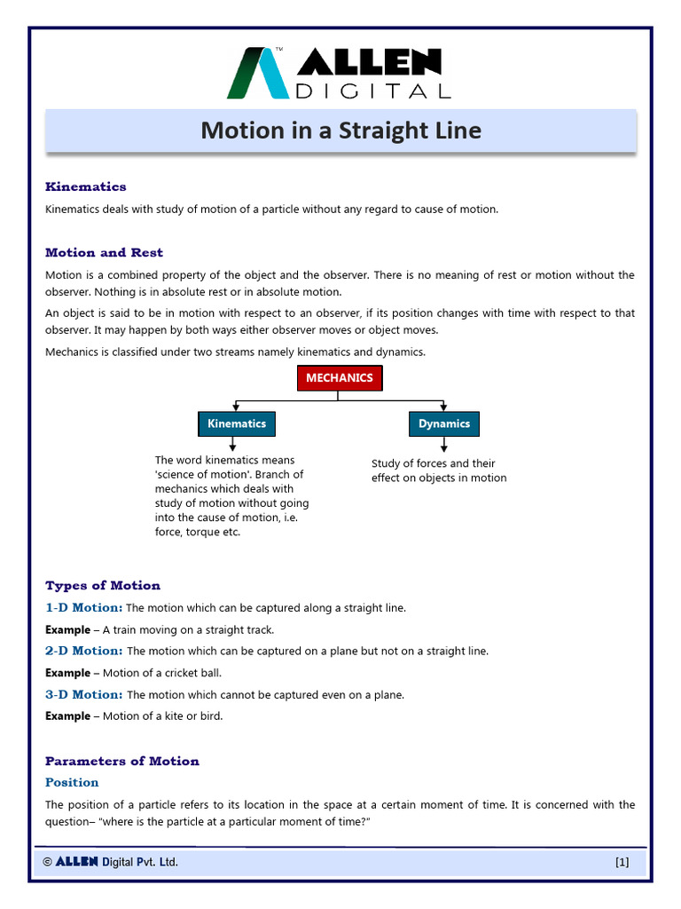 Motion in A Straight Line | PDF | Velocity | Acceleration