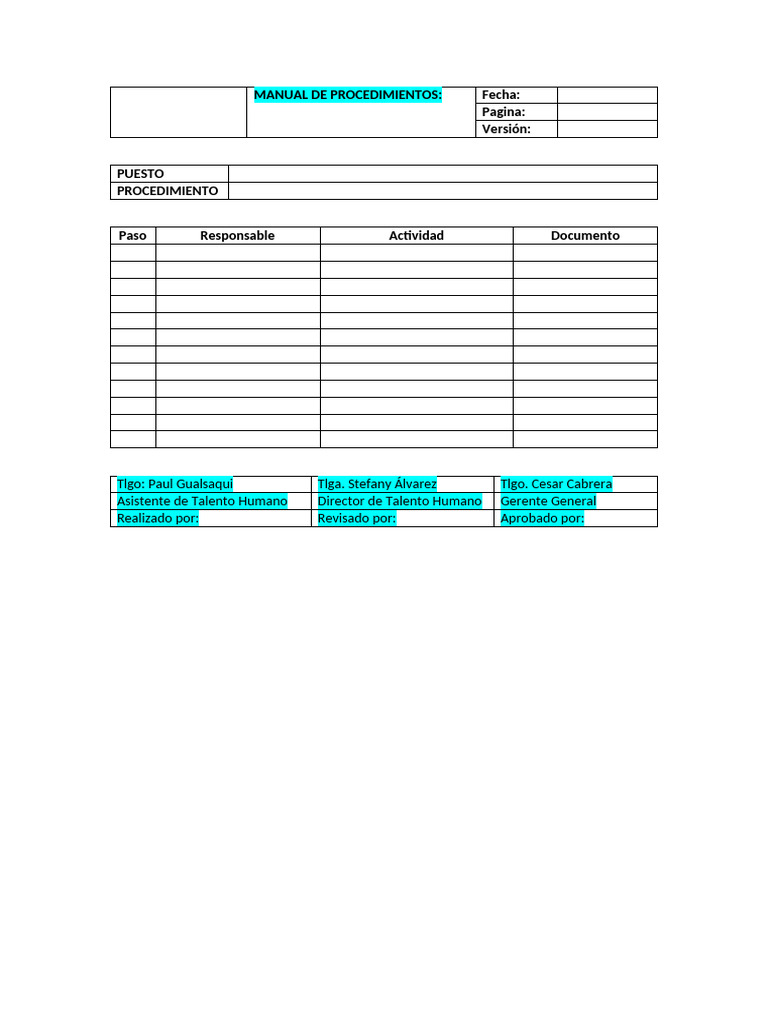 Plantilla Manual de Procedimientos - en Blanco | PDF