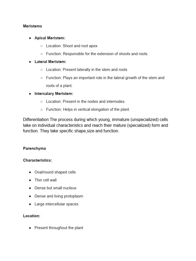 Plant Tissue (Biology Notes Class IX) | PDF | Tissue (Biology ...