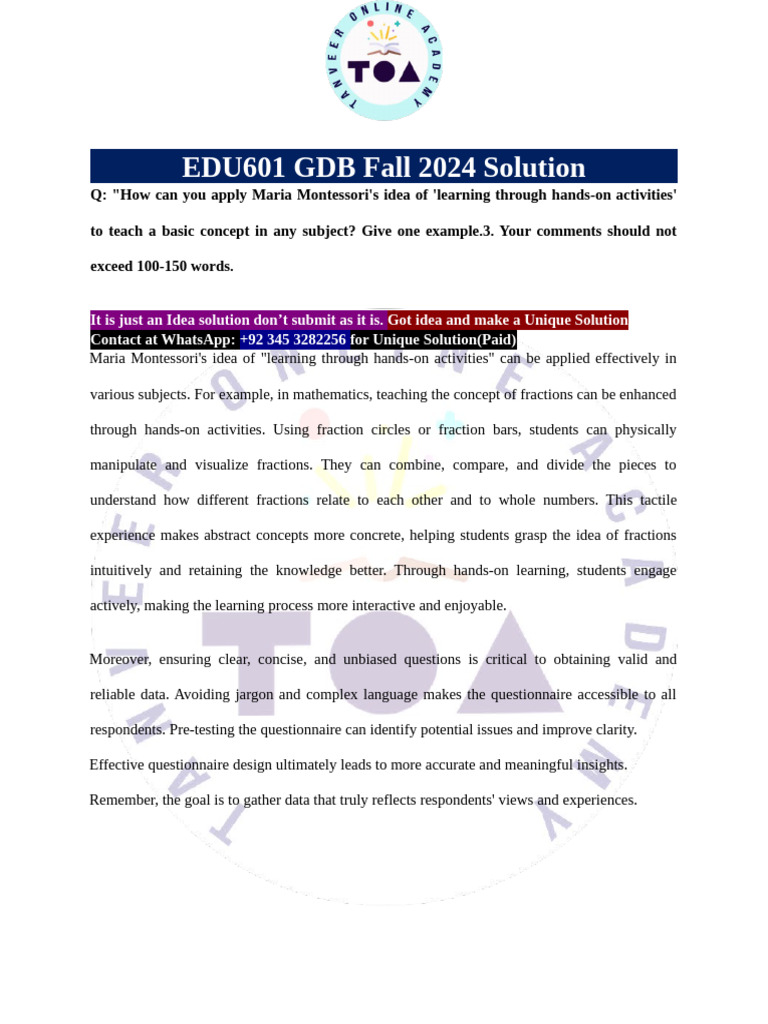 EDU601 GDB Fall 2024 Solution by Tanveer Online Academy | PDF