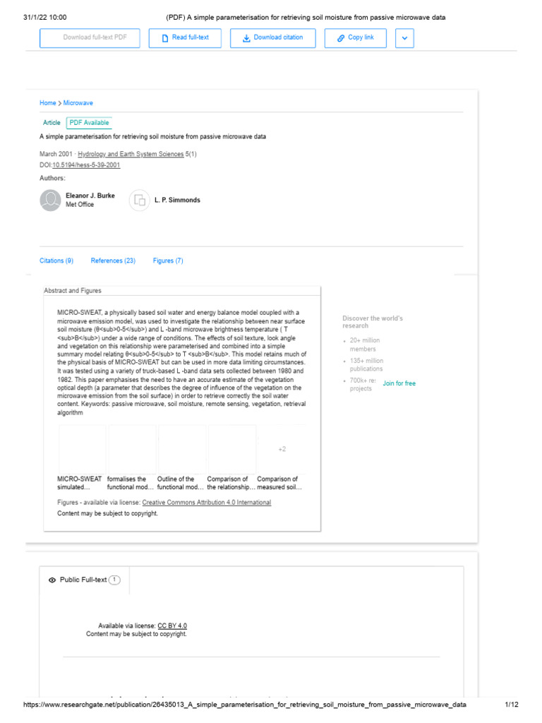(PDF) A simple parameterisation for retrieving soil moisture from passive microwave data | PDF ...