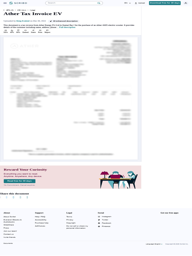 Ather Tax Invoice EV - PDF - Electric Power - Taxes | PDF | Scribd