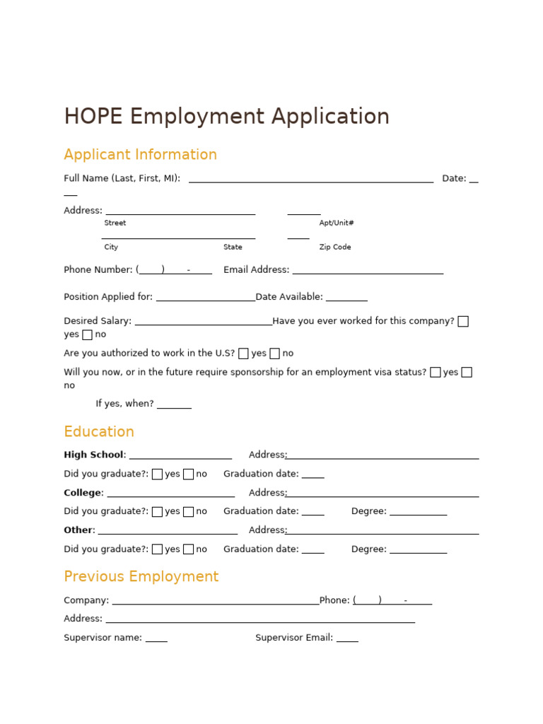 HOPE Employment Application Form | PDF | Jesus | Resurrection Of Jesus