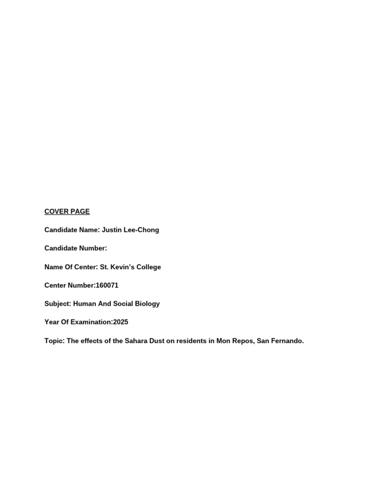 Justin Lee Chong HSB SBA Draft 1 | PDF | Dust | Questionnaire