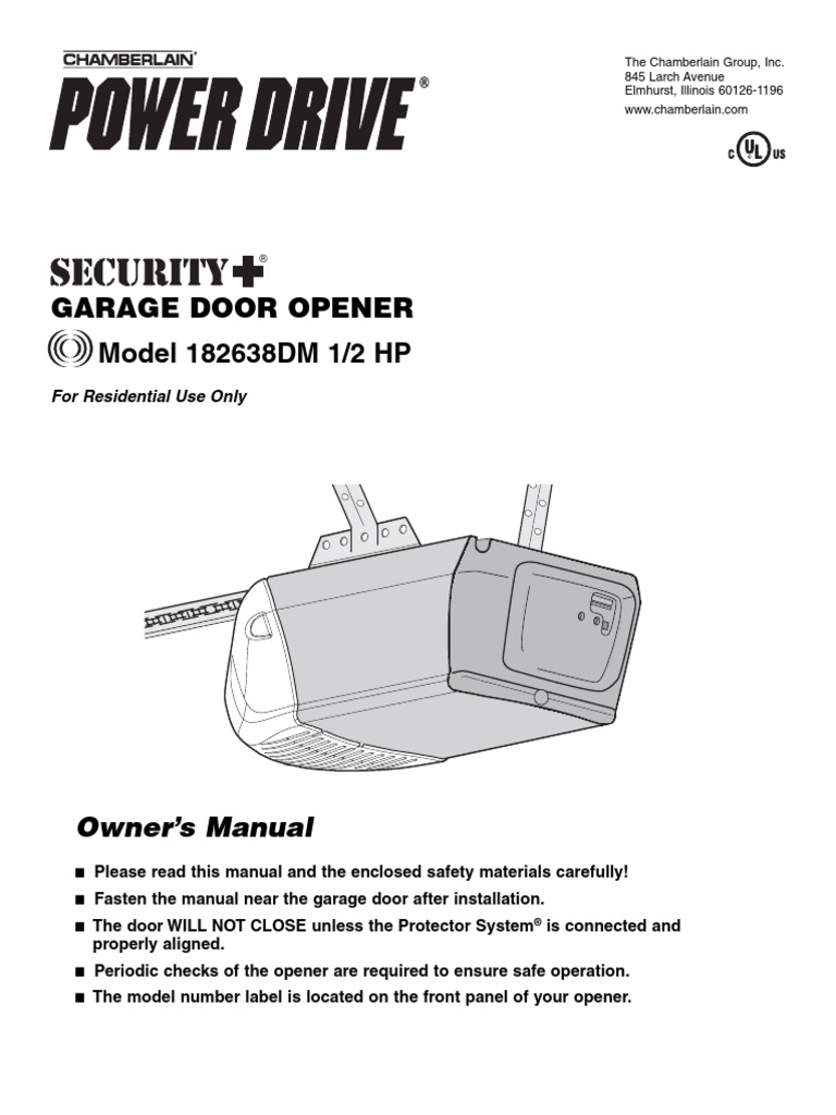 Chamberlain Power Drive Model 182638 Made 2005 | PDF | Screw | Door