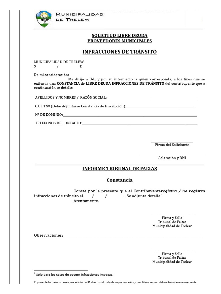 Solicitud Libre Deuda Tránsito | PDF | Gobierno y personalidad | Gobierno