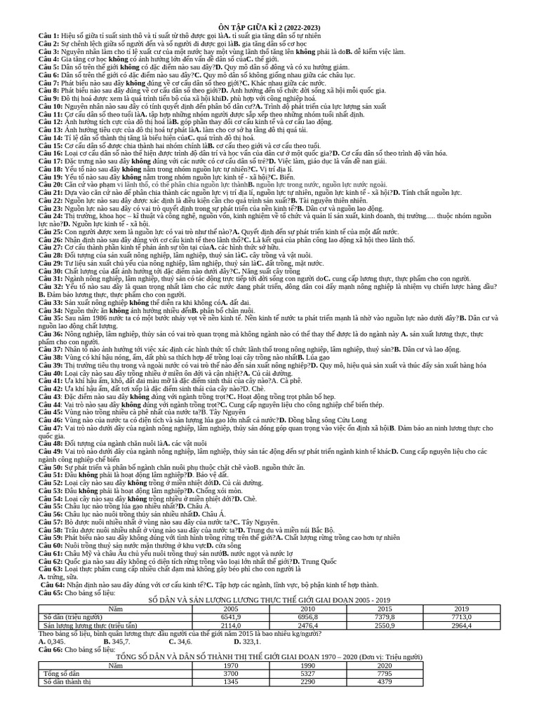 ôn tập giữa HK2- 10 | PDF