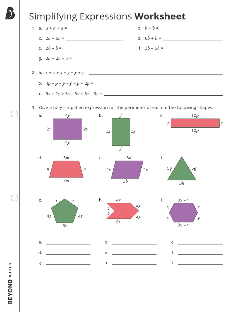 Simplifying Expressions Worksheet | PDF