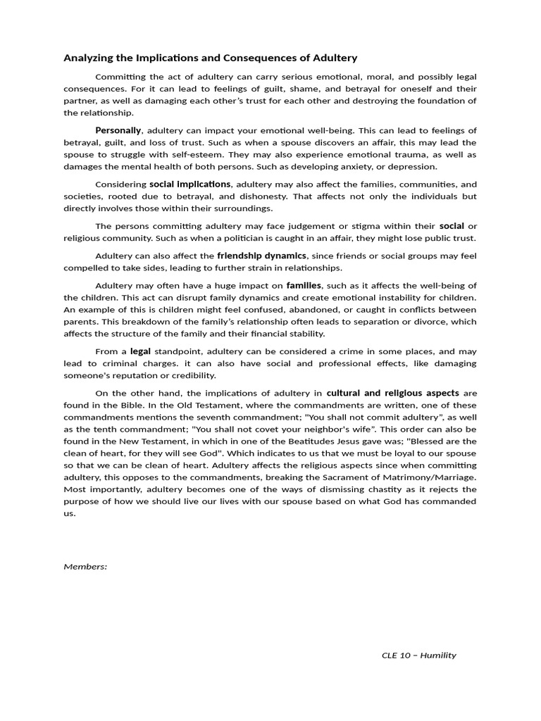 Implications and Consequences of Adultery | PDF | Adultery | Ten ...