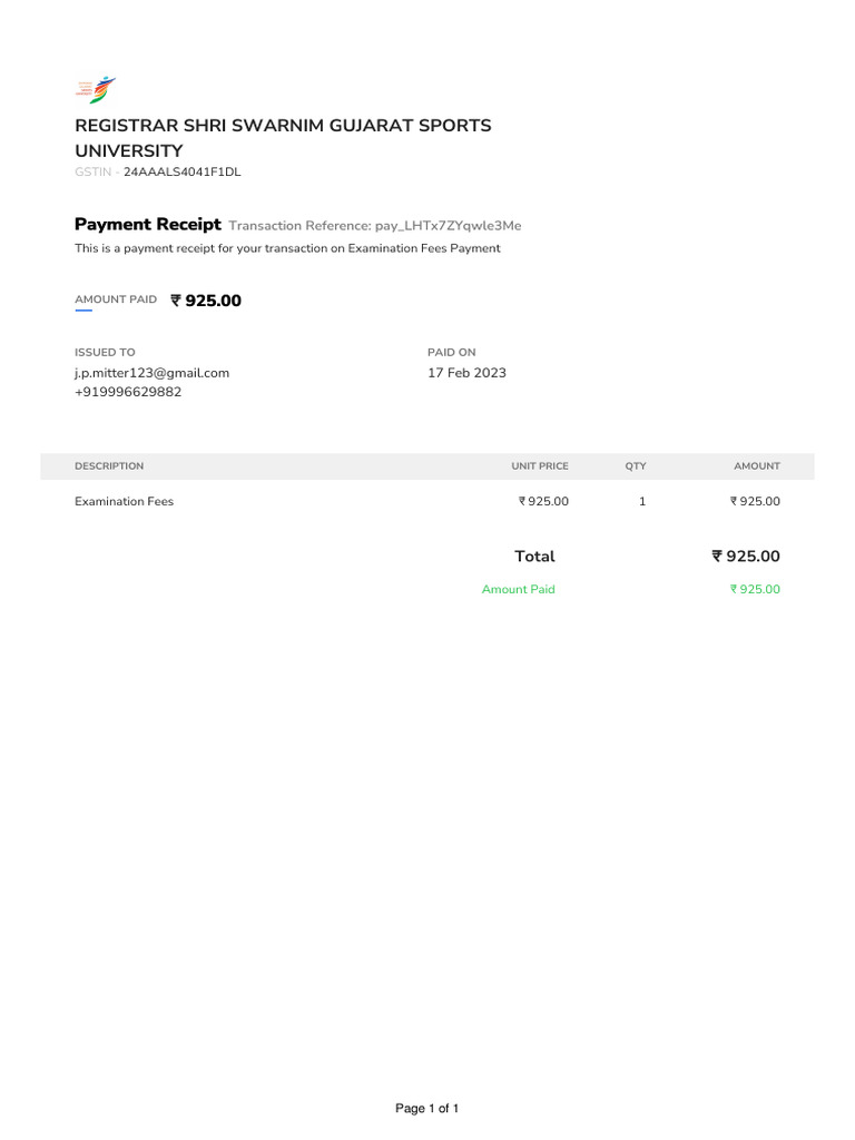 Student Exam Fee Receipt | PDF