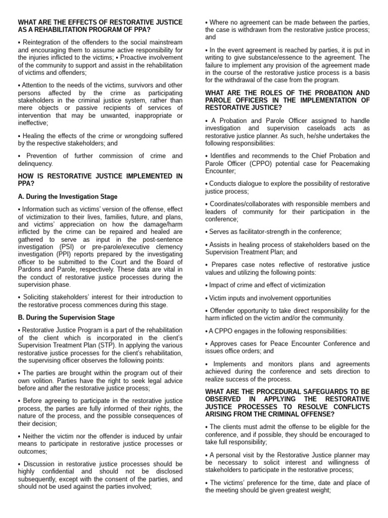What Are the Effects of Restorative Justice as a Rehabilitation Program of Ppa | PDF | Pardon ...