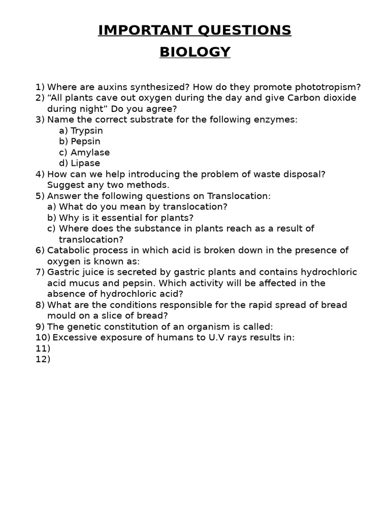 Biology Exam Questions Guide | PDF
