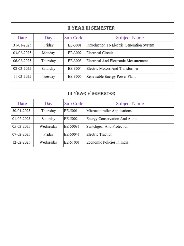 Exam Time Table - 2nd and 3rd Year (2024-25) | PDF